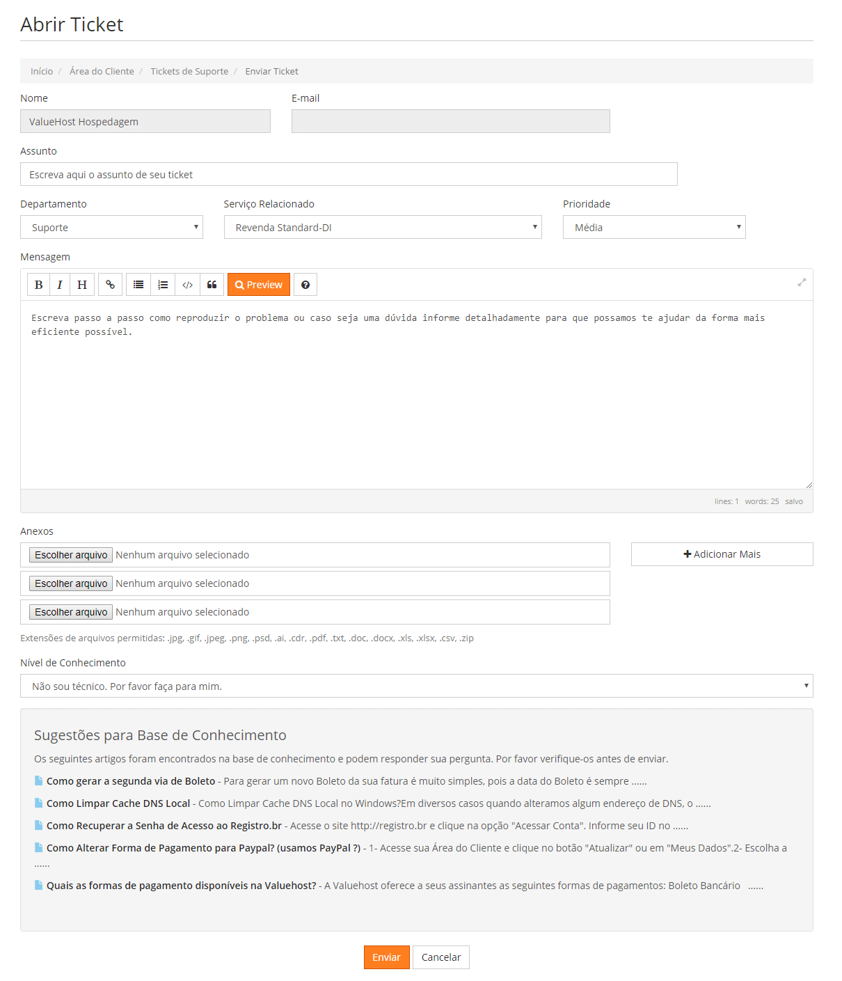 Como abrir um ticket? - Base de Conhecimento ValueHost